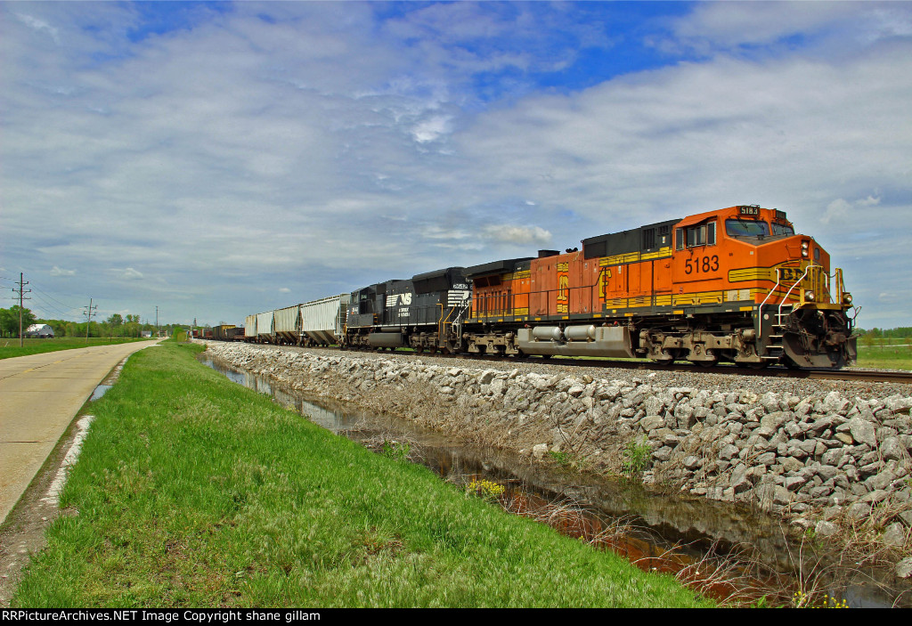BNSF 5183 Heads a SB Freight train.